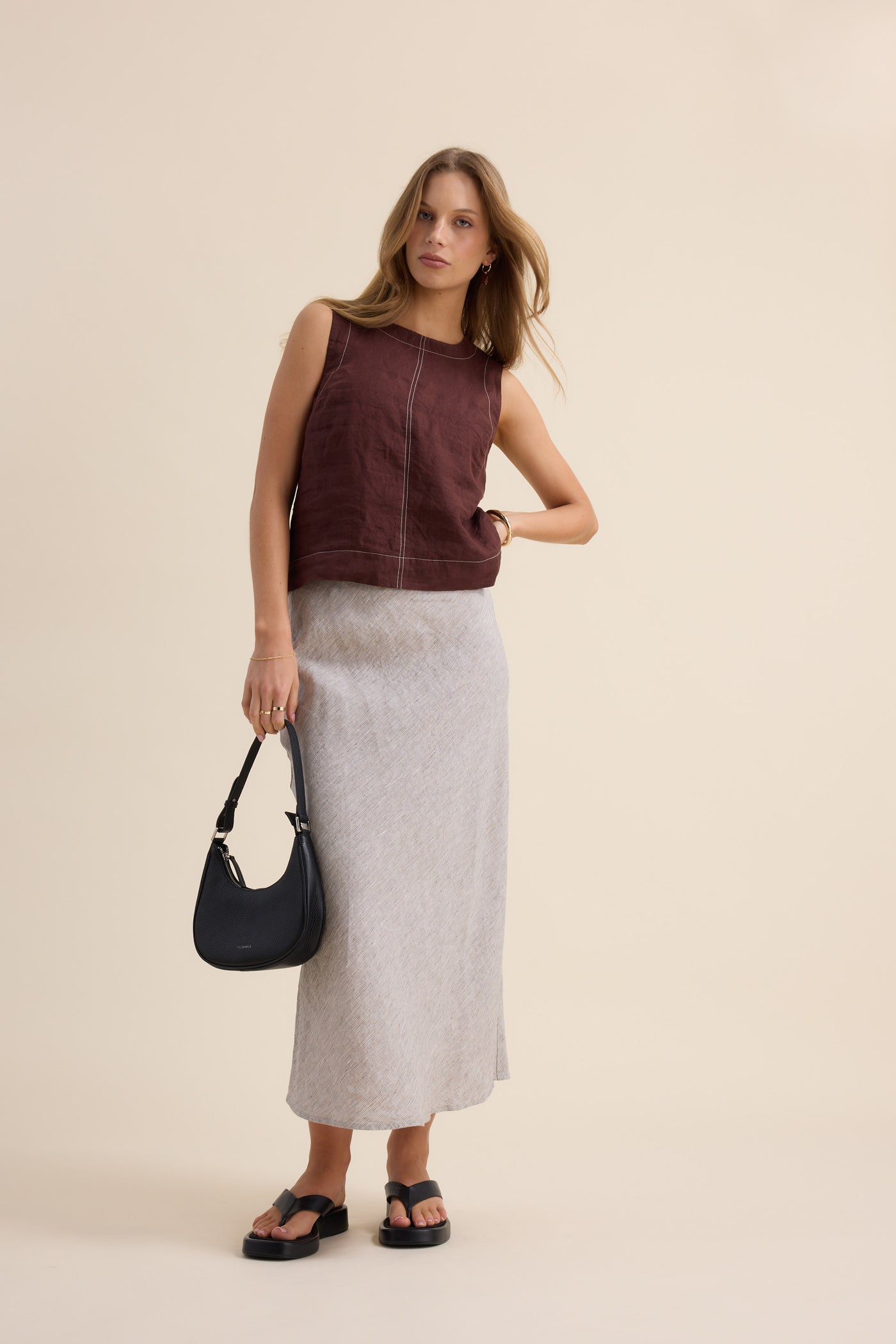 Shop The Linen Slip Skirt (Pebble Marle) | Max