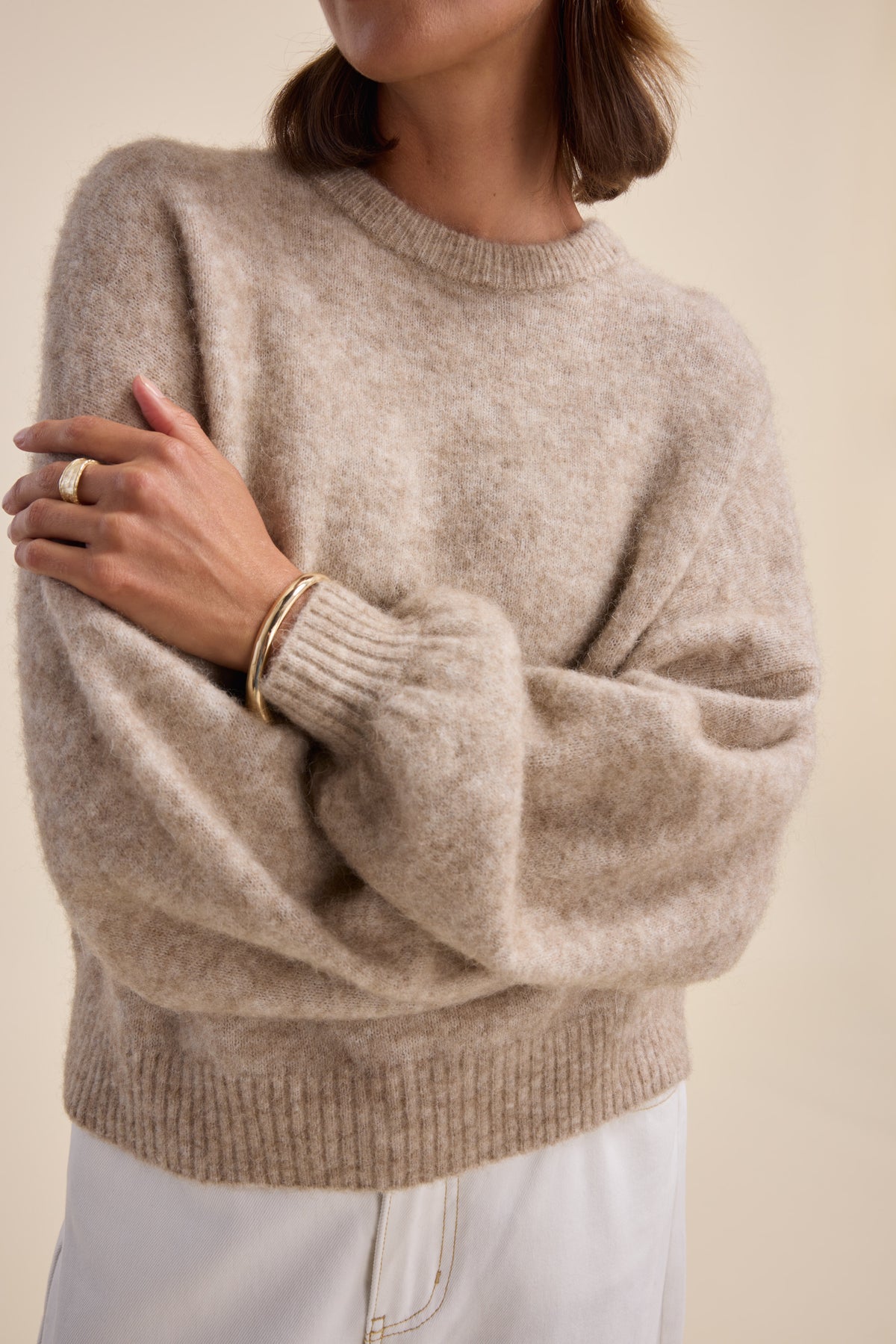 Shop The Luxe Whisper Crew Neck Sweater (Biscuit Marle) | Max
