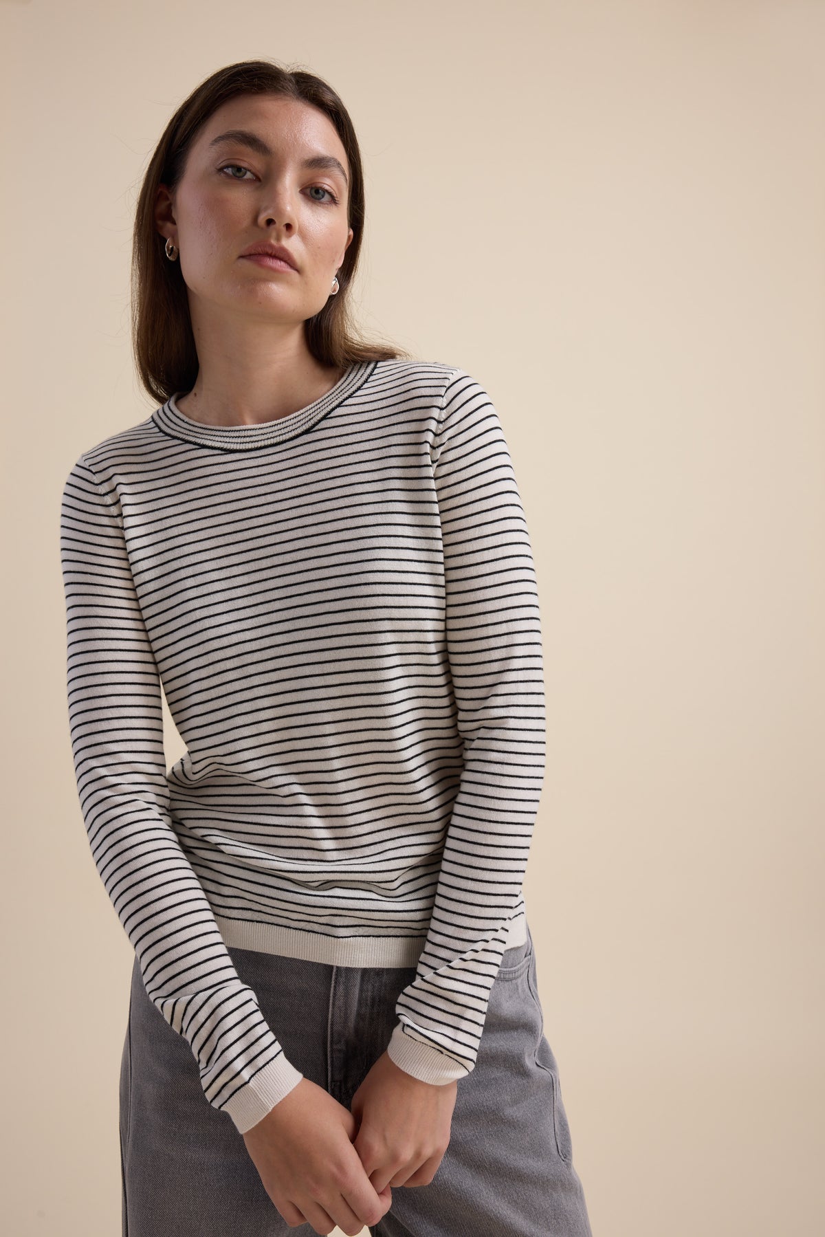 Shop The Merino Silk Layering Top (Ivory/Black Stripe) | Max