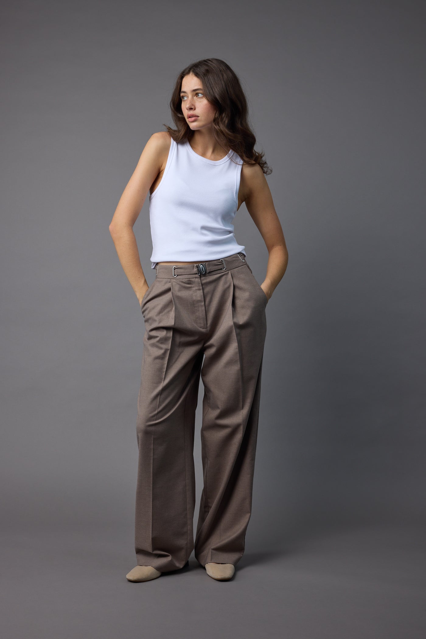 Shop Sarah Buckle Detail Pant (Flax Marle) | Max