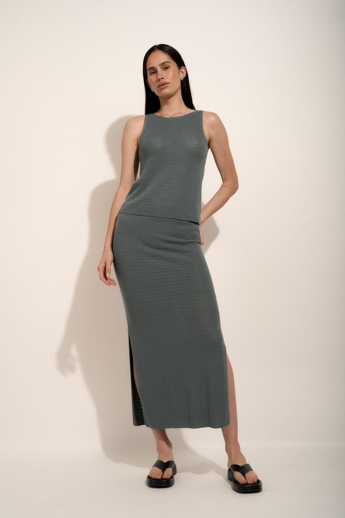Shop Saylor Knitted Maxi Skirt (Ocean Moss) | Elementary