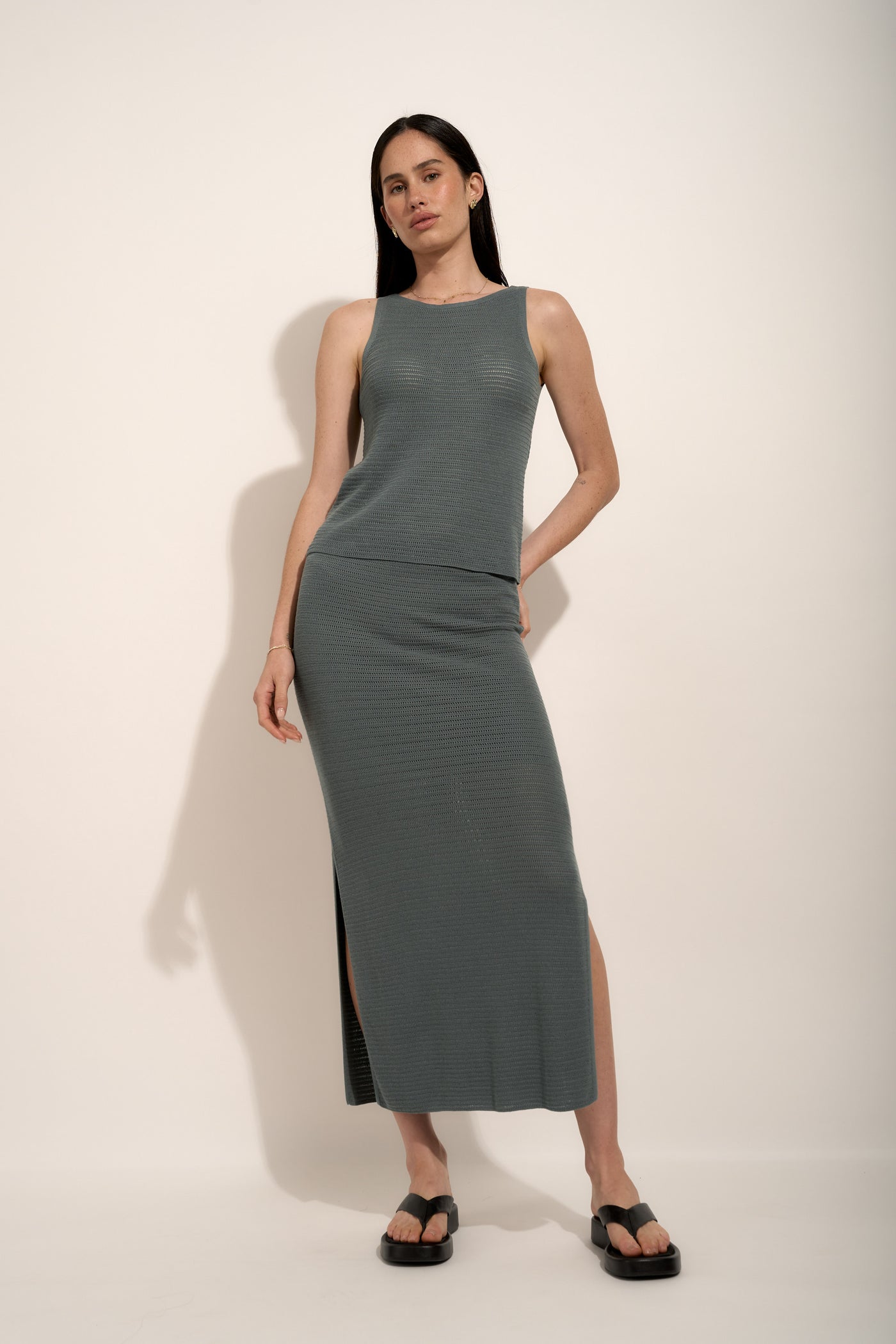 Shop Saylor Knitted Maxi Skirt (Ocean Moss) | Elementary