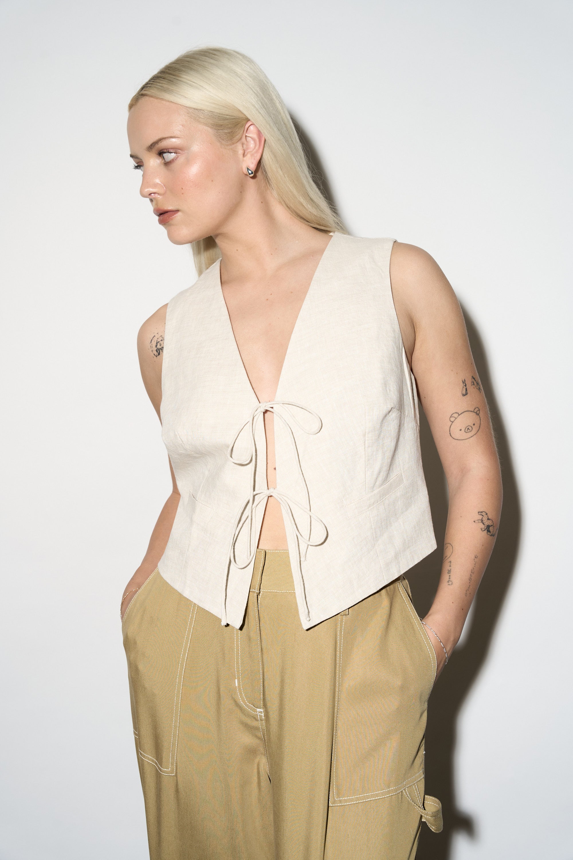 Shop Martinez Tie Front Vest (Pearl Marle) | Studio M – Max