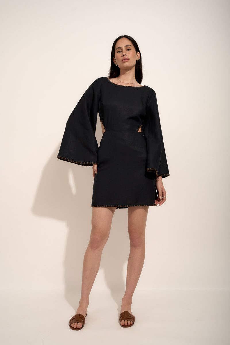 Shop Sienna Stitch Detail Dress (Obsidian/Caramel) | Max