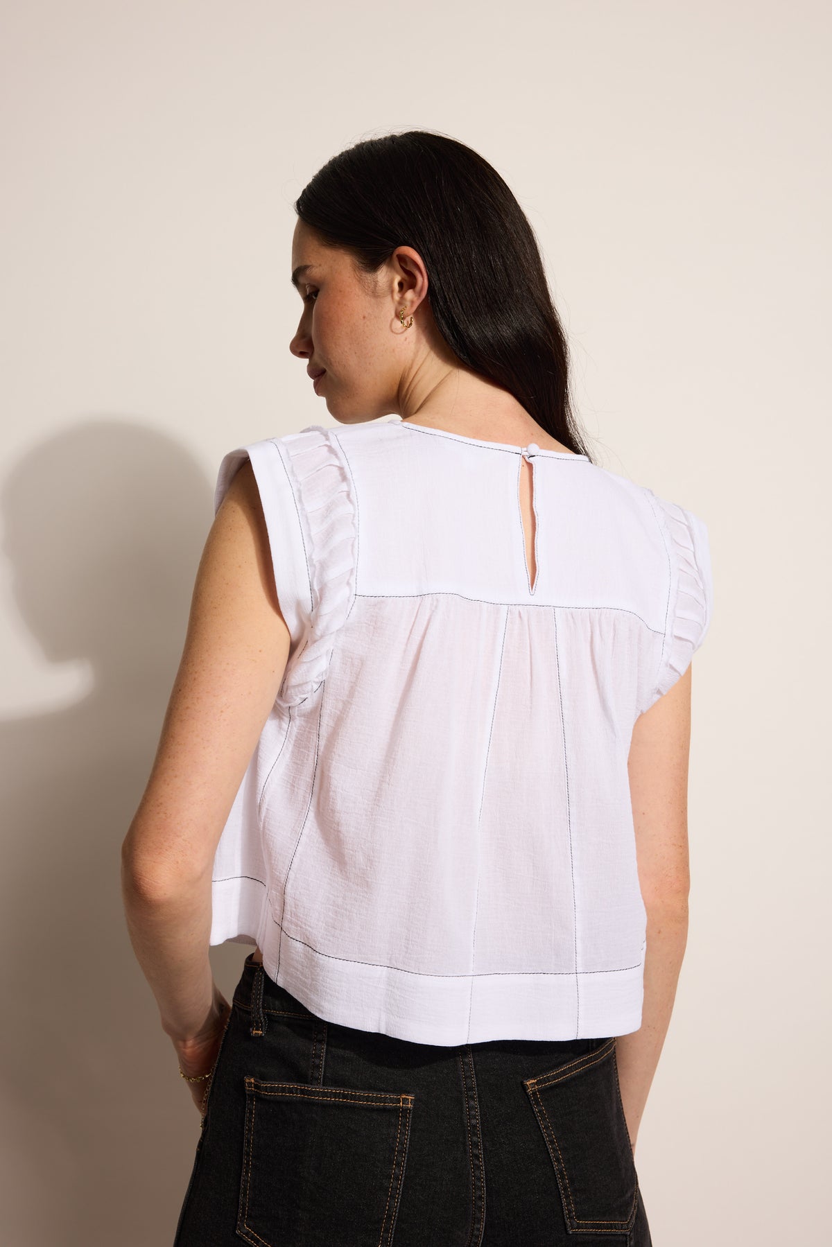 Shop Elsie Stitch Detail Shell Top (Ivory/Black) | Max