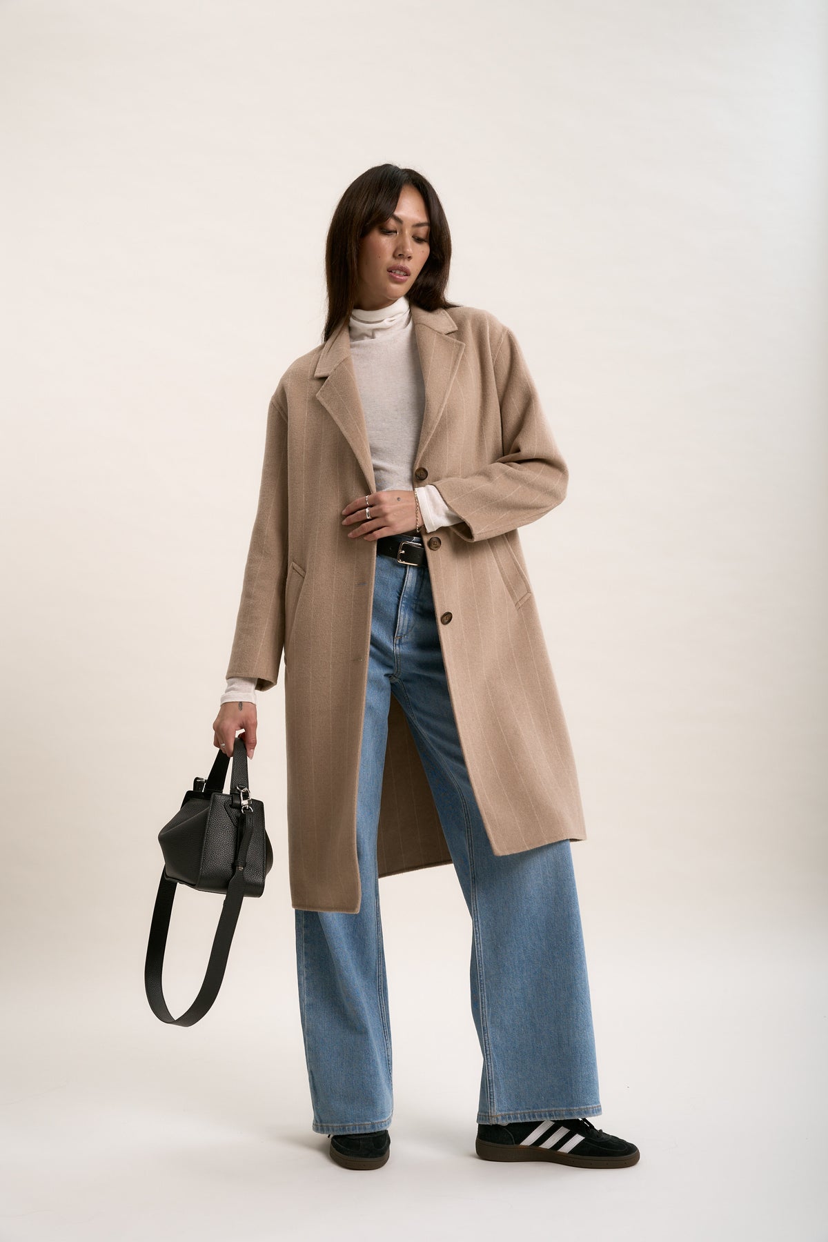Shop The Ultimate Wool Blend Coat (Stone Pinstripe) | Max