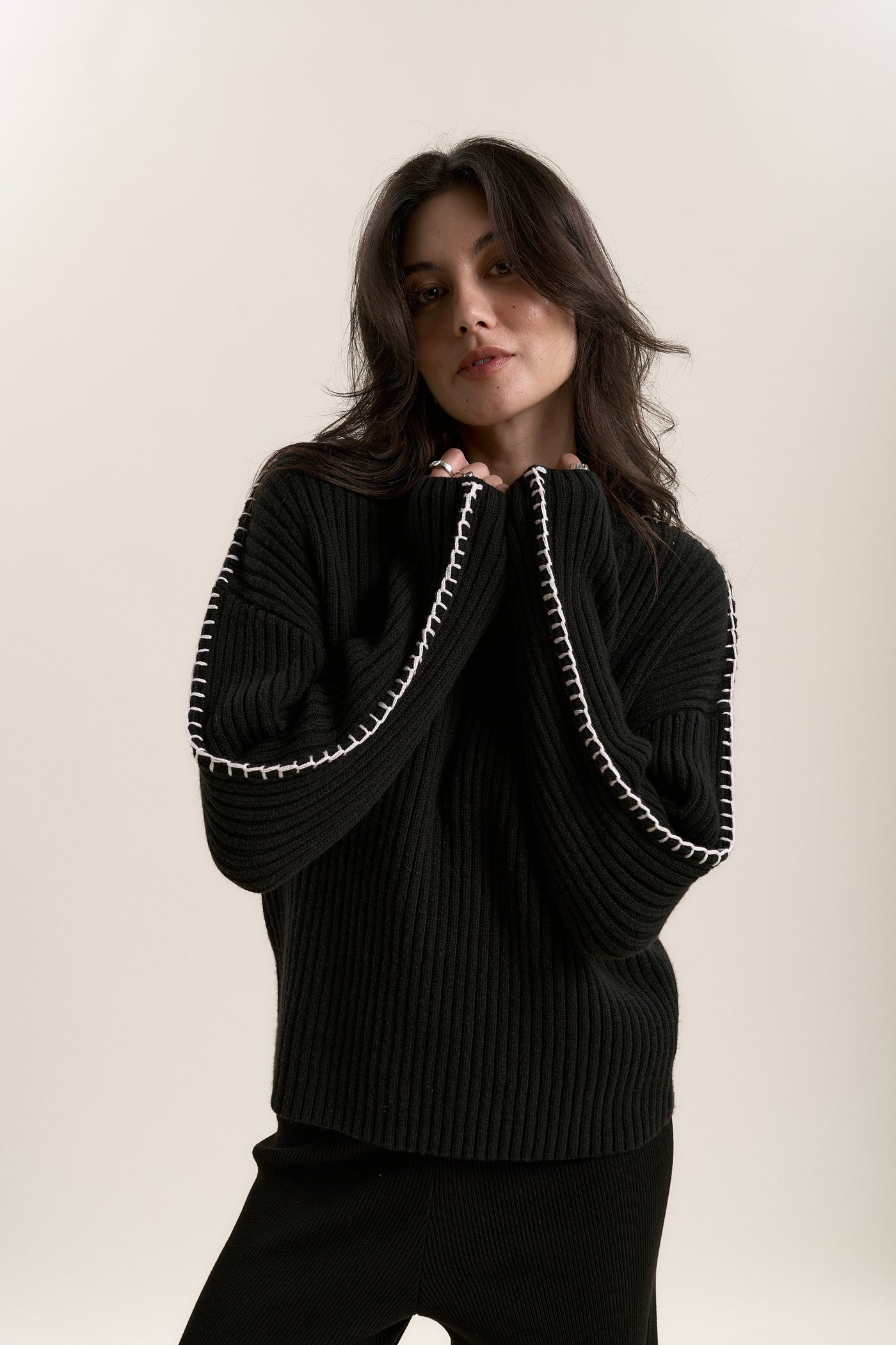 Shop Monica Funnel Neck Sweater (Black/Ivory) | Max