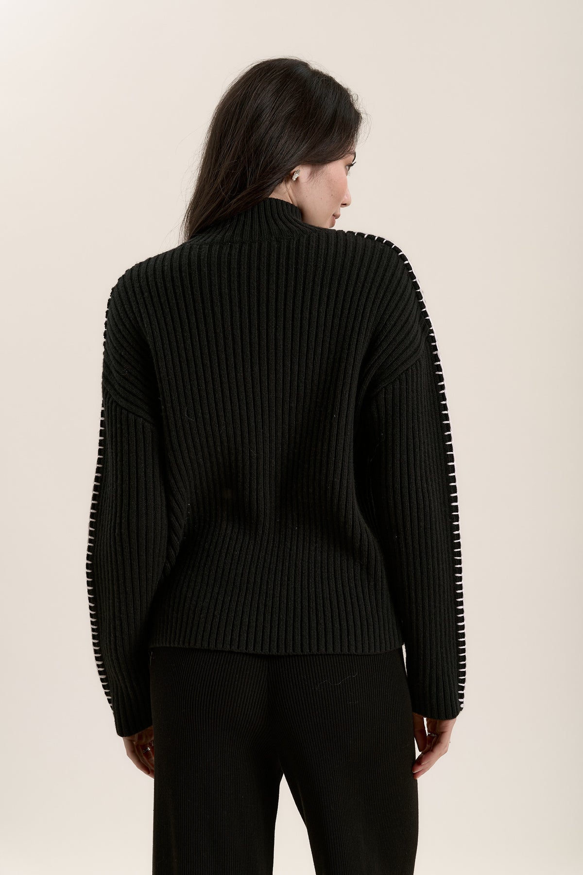 Shop Monica Funnel Neck Sweater (Black/Ivory) | Max