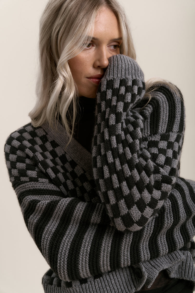 Shop Alice Knit Detail Cardigan (Black/Grey) | Max