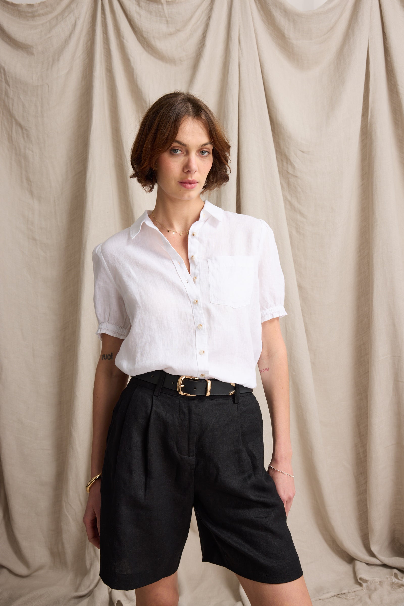 Shop Elementary Short Sleeve Linen Shirt (White) | Elementary – Max