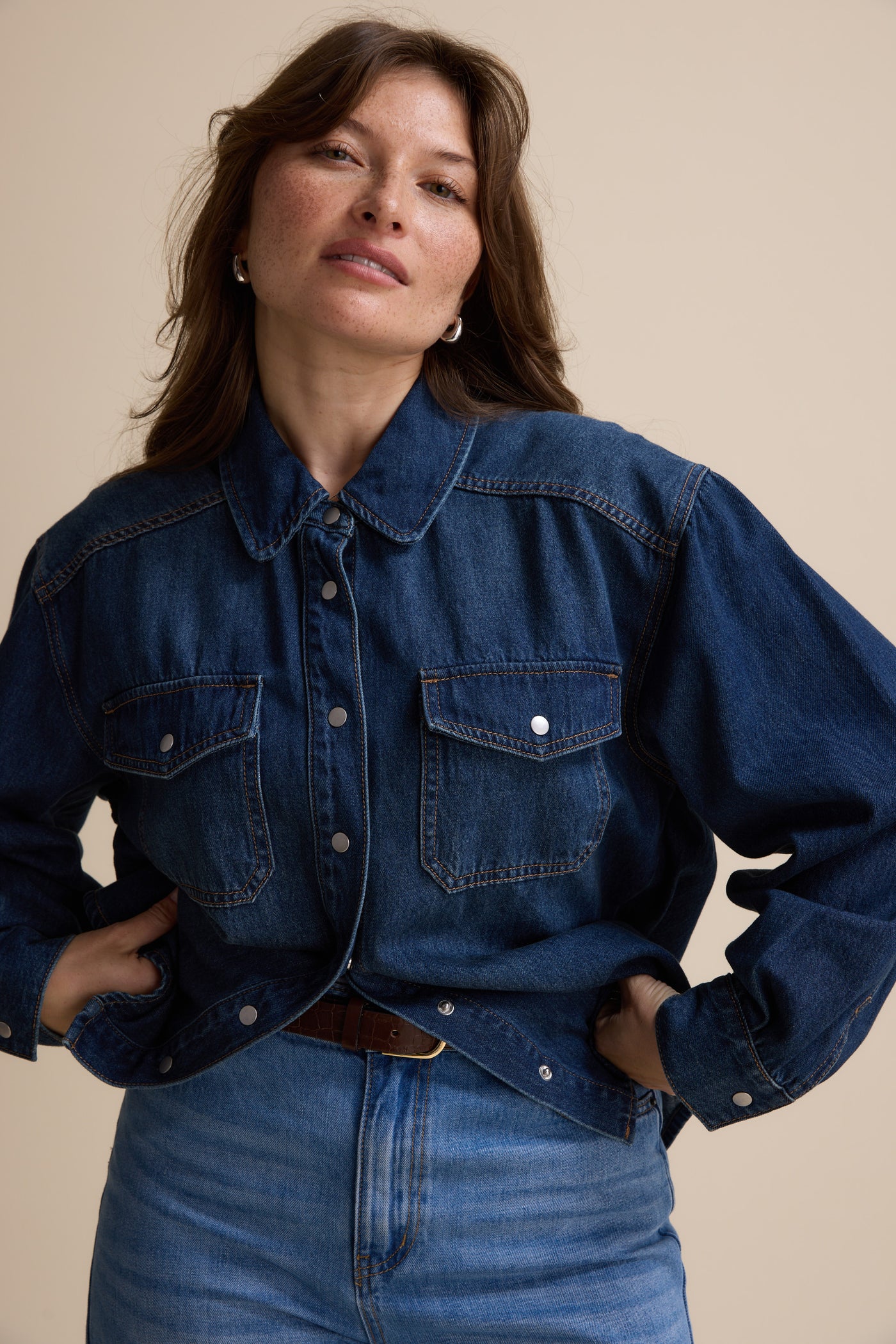 Shop Sabrina Cropped Denim Jacket (Dark Wash) | Max