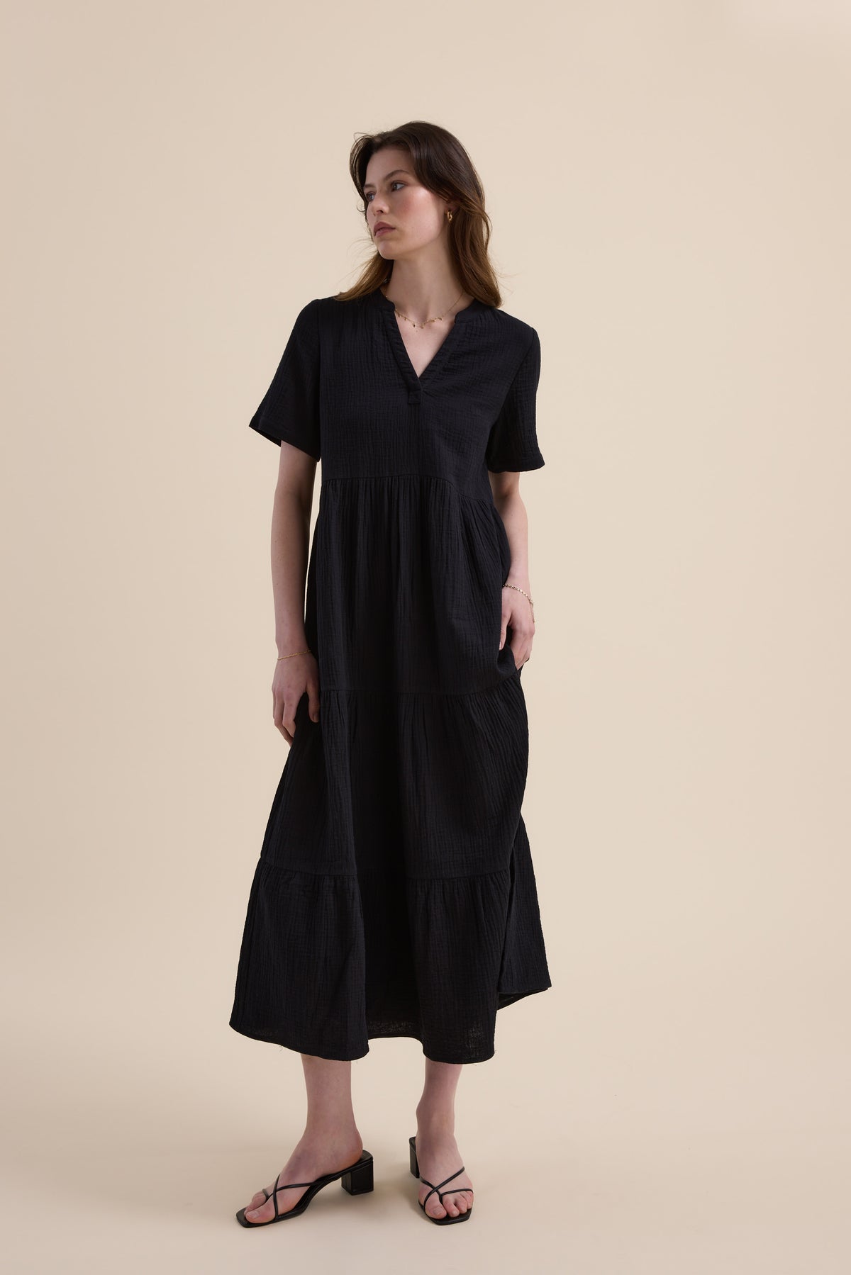 Shop Elementary Textured Tiered Dress (Black) | Elementary – Max