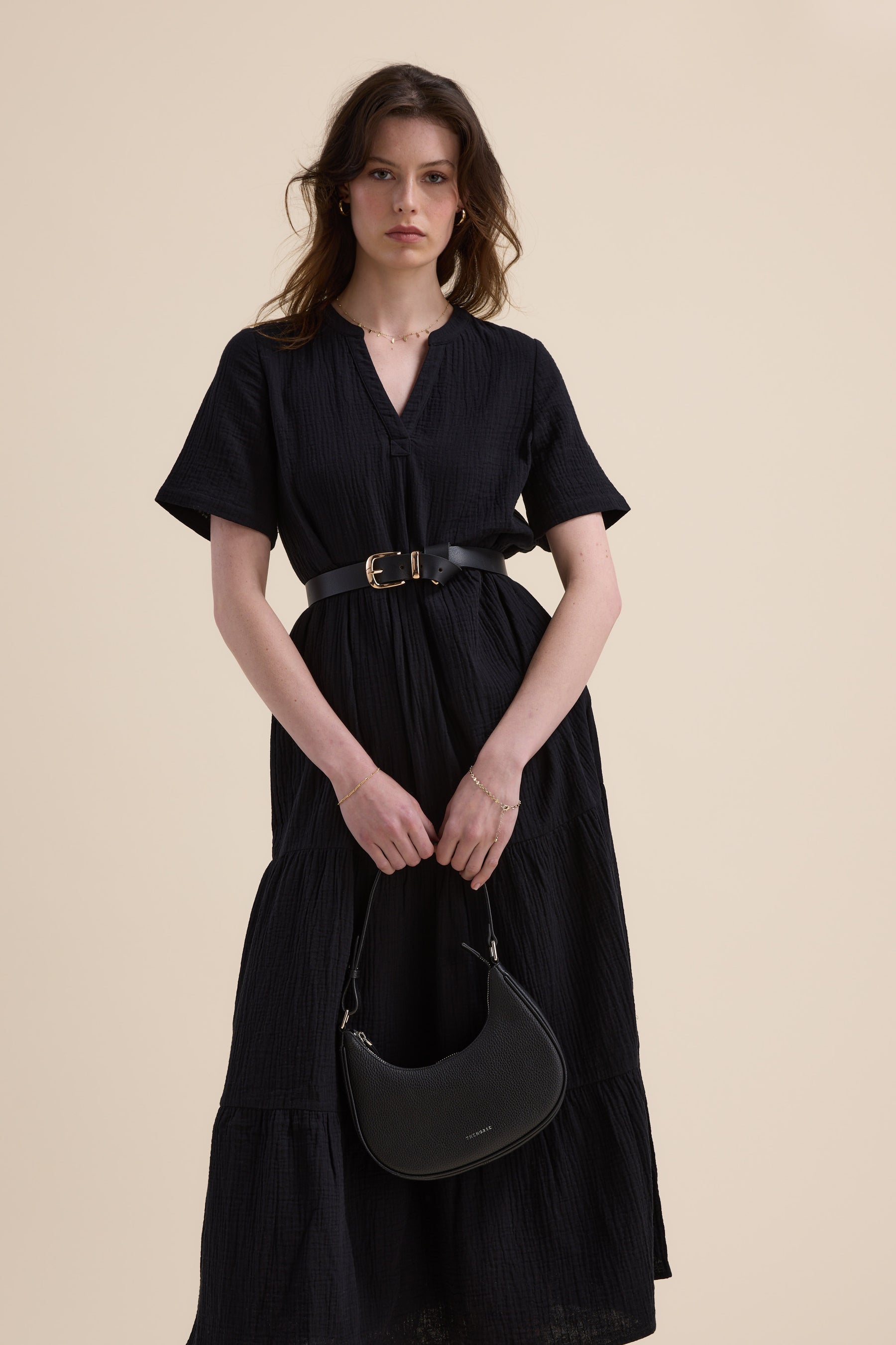 Shop Elementary Textured Tiered Dress (Black) | Elementary – Max