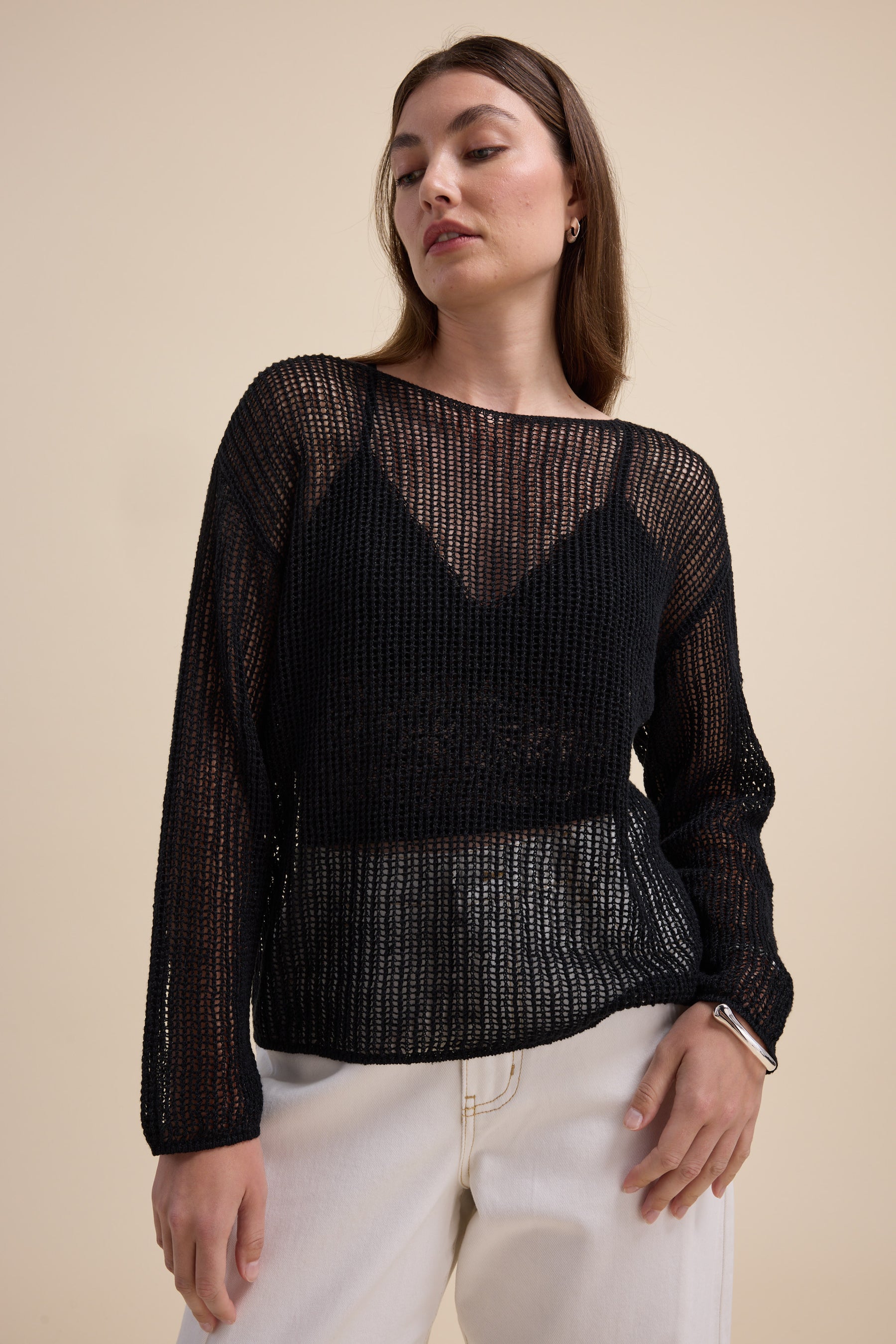 Shop Elementary Linen Mesh Knit Sweater (Black) | Elementary – Max
