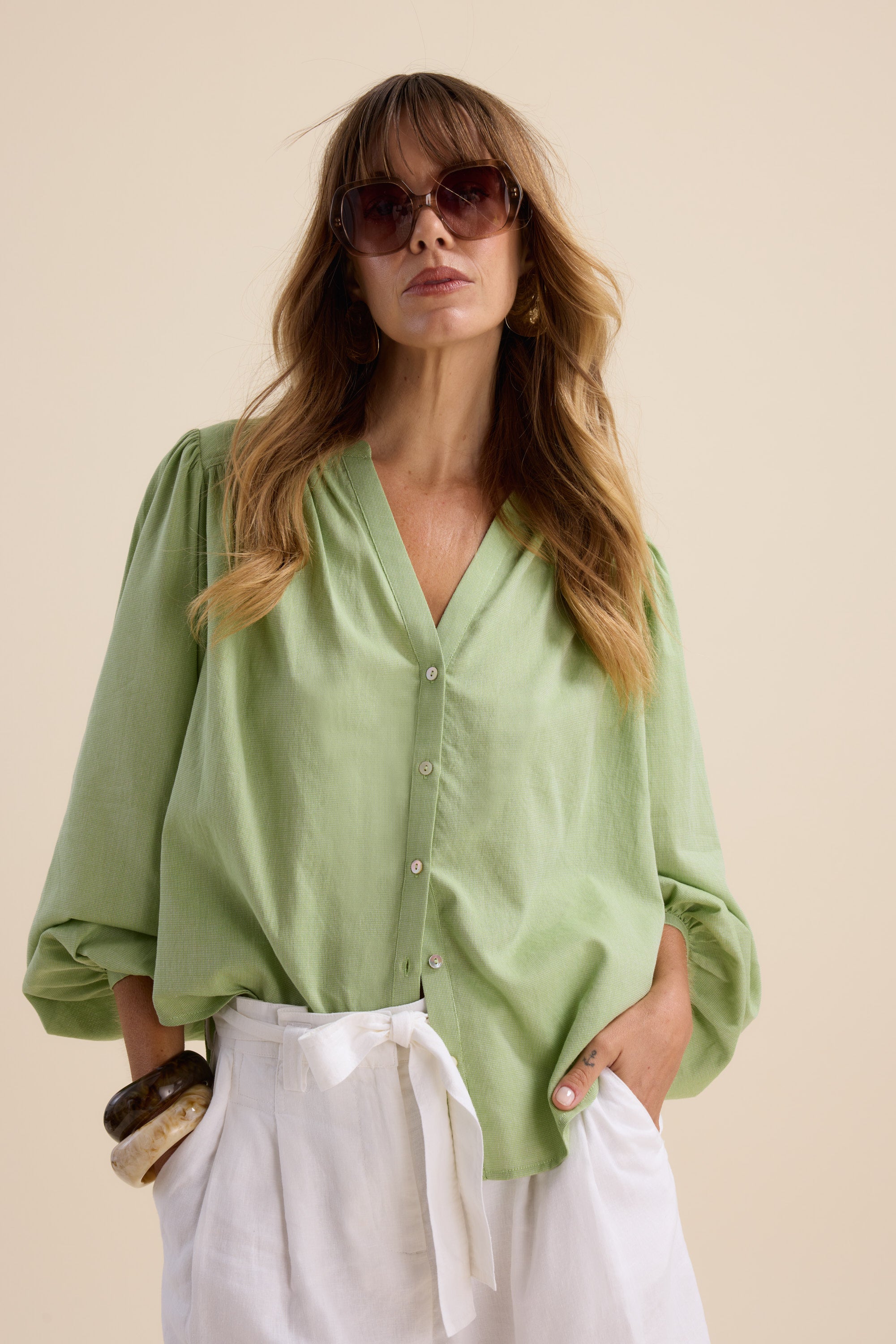 Shop Isla Button Front Blouse (Appletini Marle) | Max