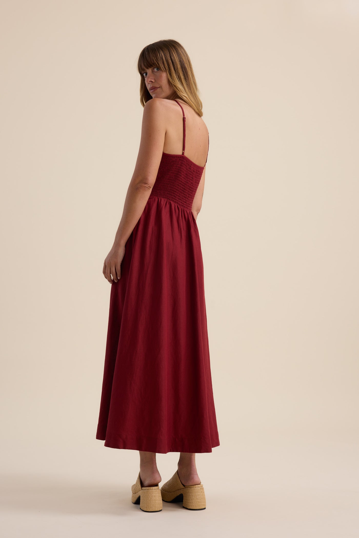 Shop The Linen Studio Shirred Halter Dress (Tuscan Ember) | Max