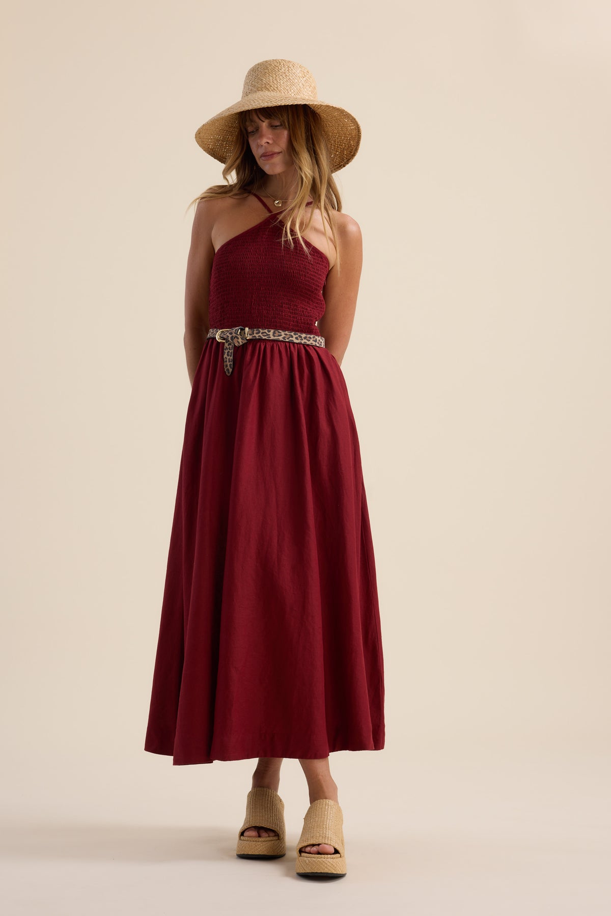 Shop The Linen Studio Shirred Halter Dress (Tuscan Ember) | Max