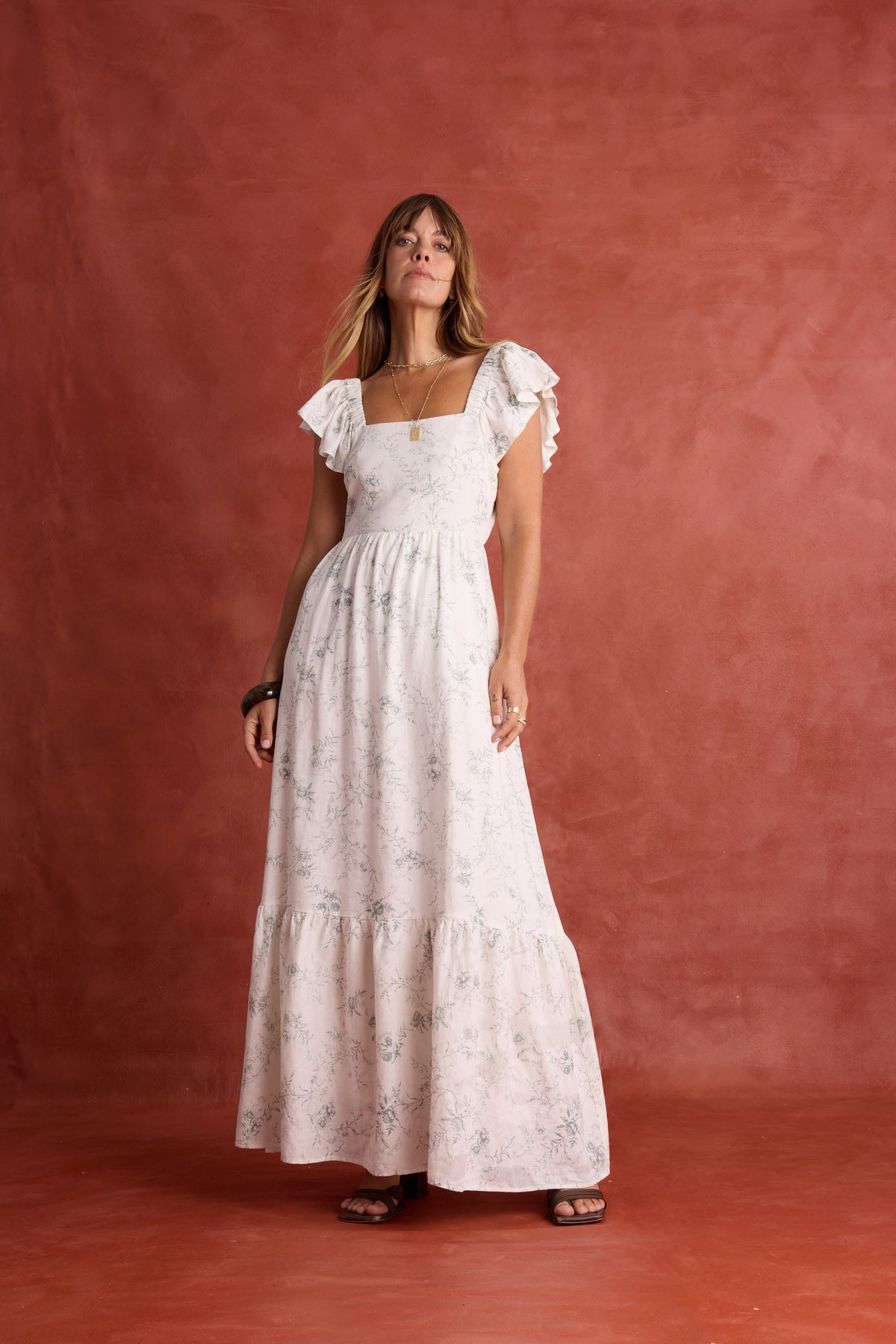 Shop Noa Frill Sleeve Dress (Sage Botanical) | Max