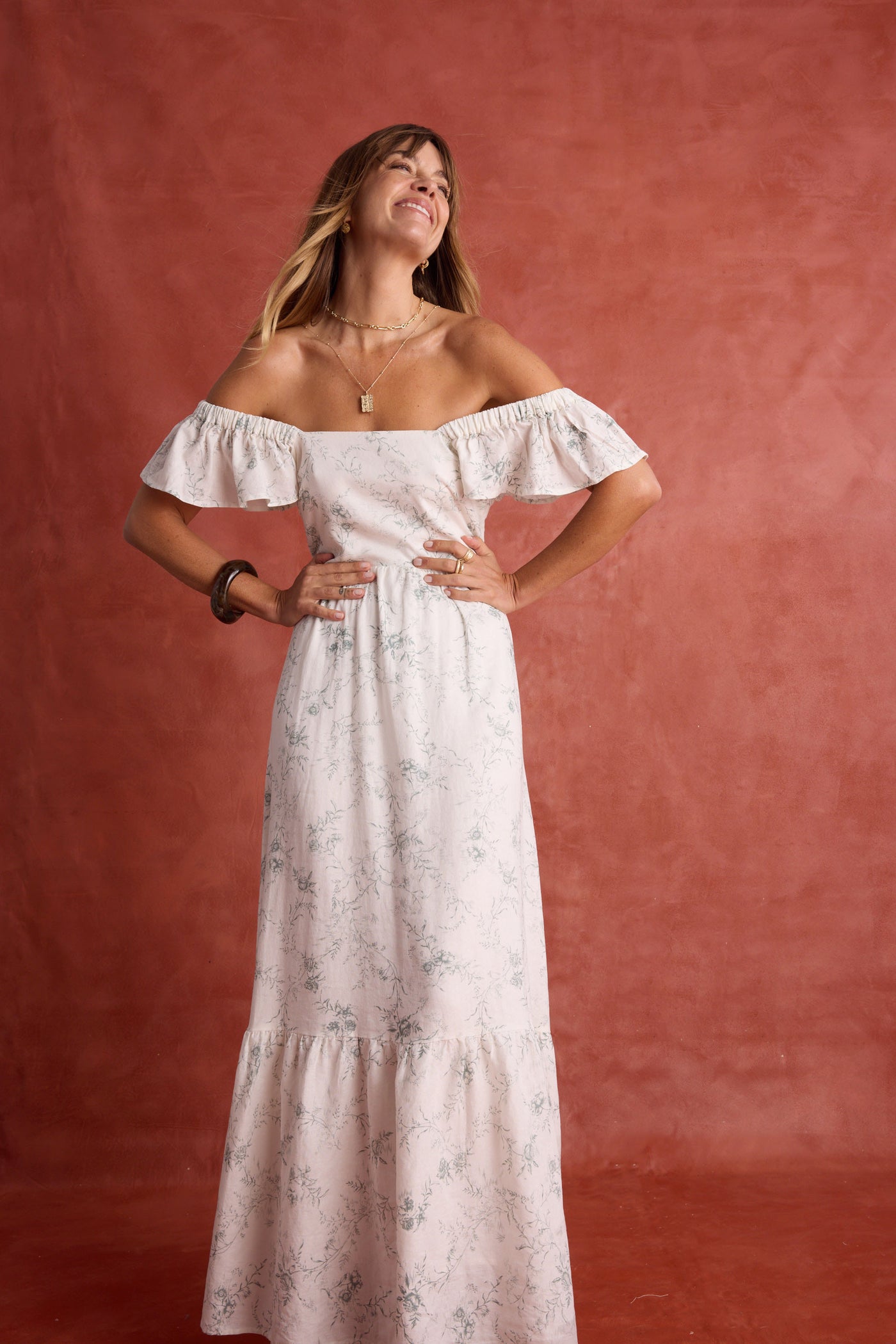 Shop Noa Frill Sleeve Dress (Sage Botanical) | Max