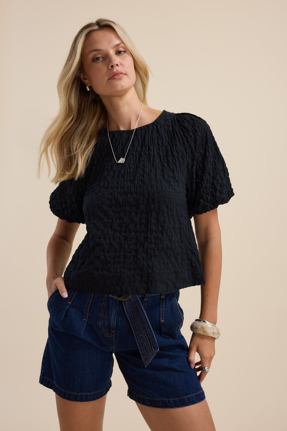 Shop Aurora Textured Top (Black) | Max