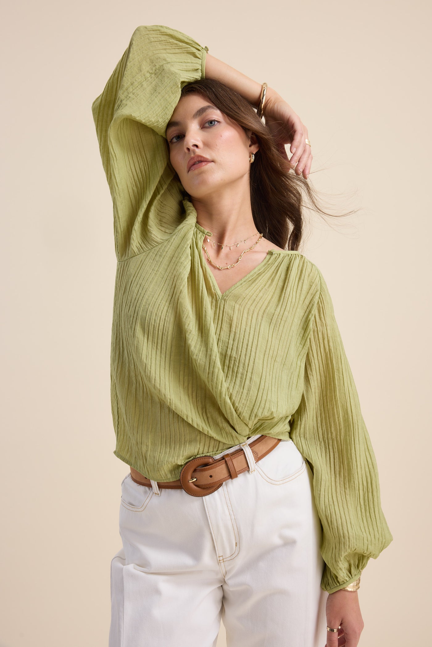 Shop Kat Textured Blouse (Apple Green) | Max