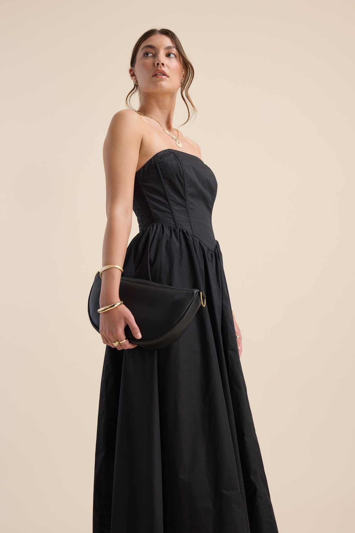 Shop Rose Shirred Back Dress (Black) | Max