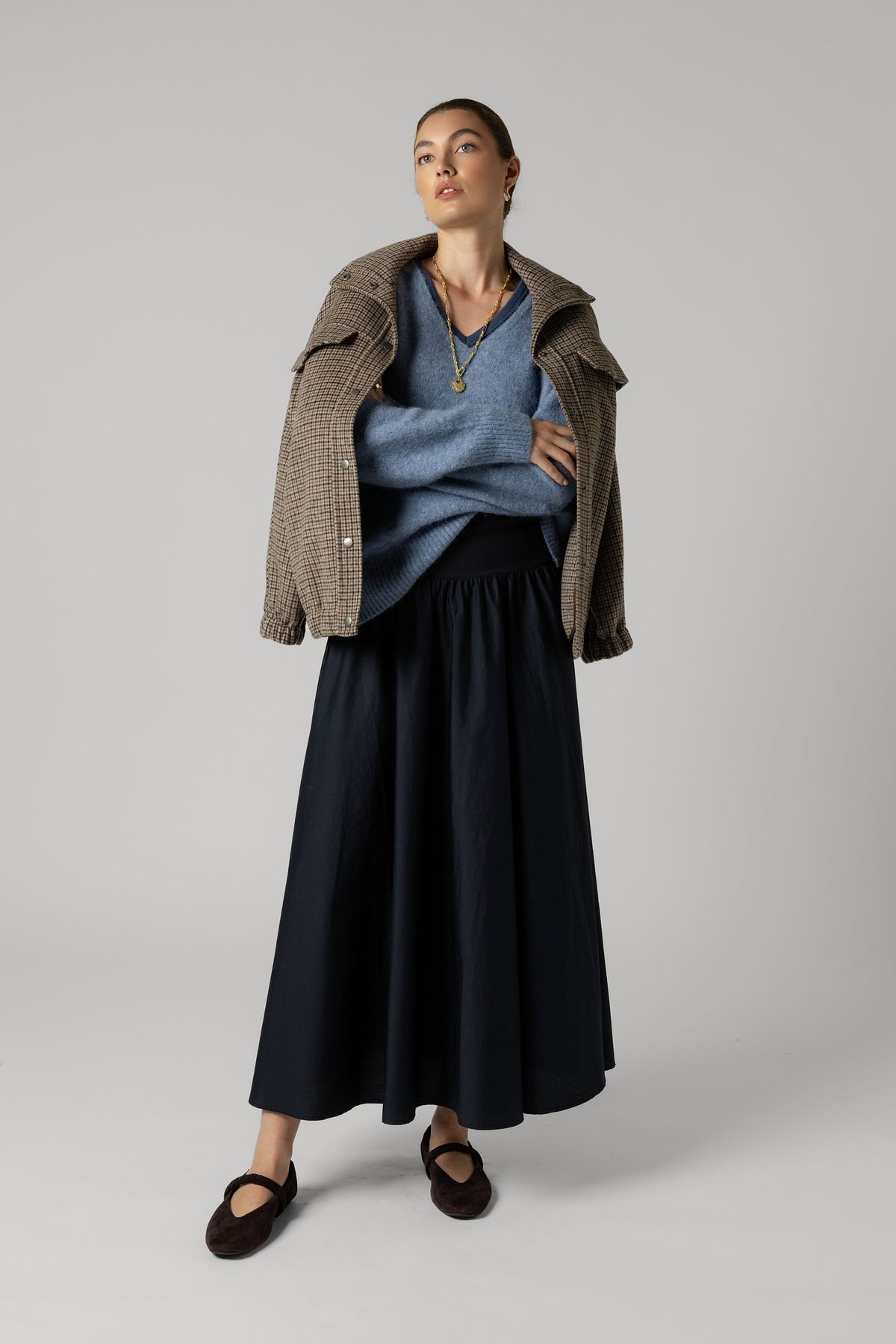 Shop The Luxe Whisper Relaxed V Neck (Denim Marle) | Max