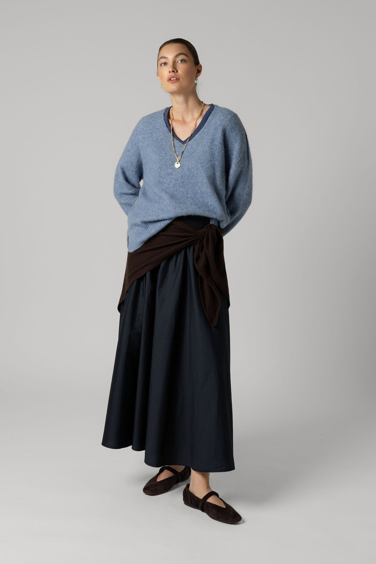 Shop The Luxe Whisper Relaxed V Neck (Denim Marle) | Max