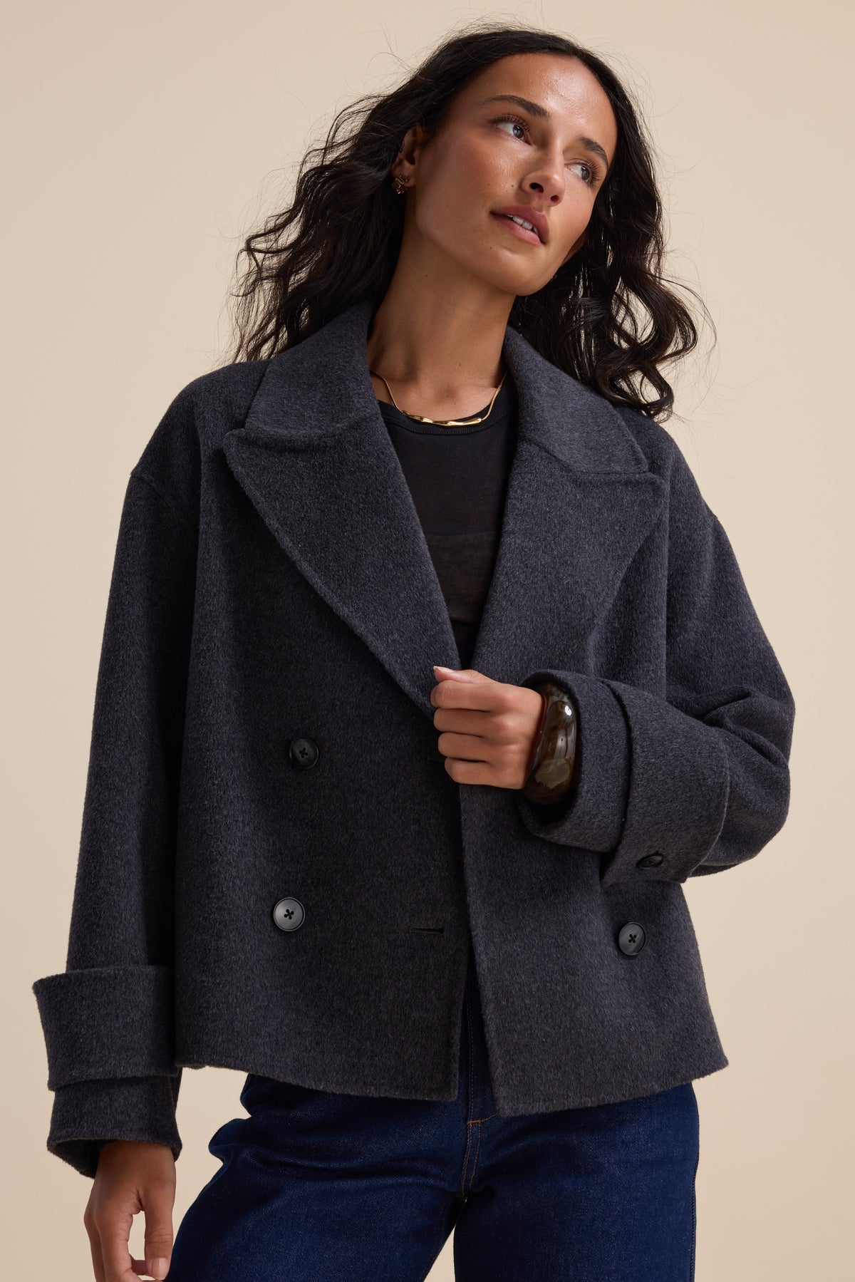 Shop The Double Breasted Wool Blend Coat (Dark Charcoal Marle) | Max
