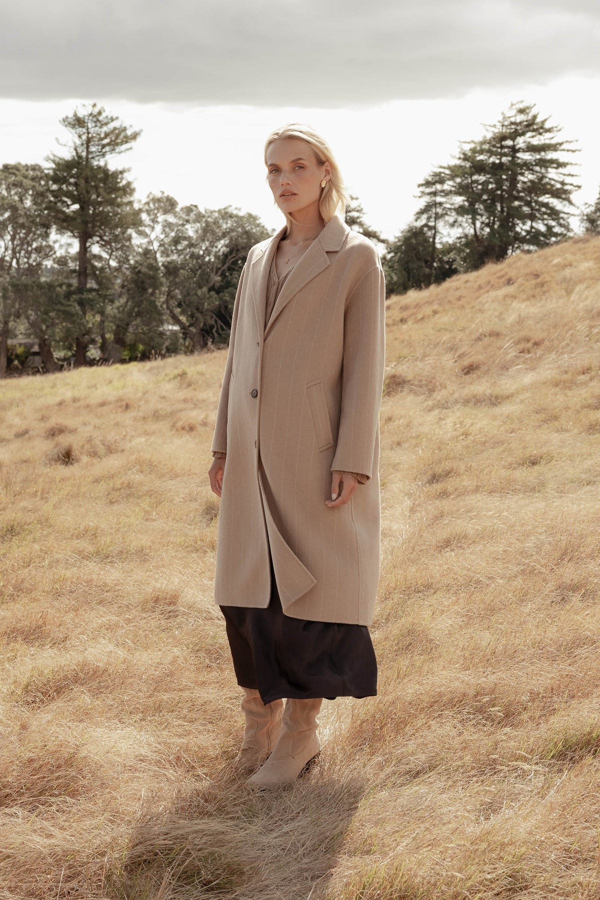 Shop The Ultimate Wool Blend Coat (Stone Pinstripe) | Max