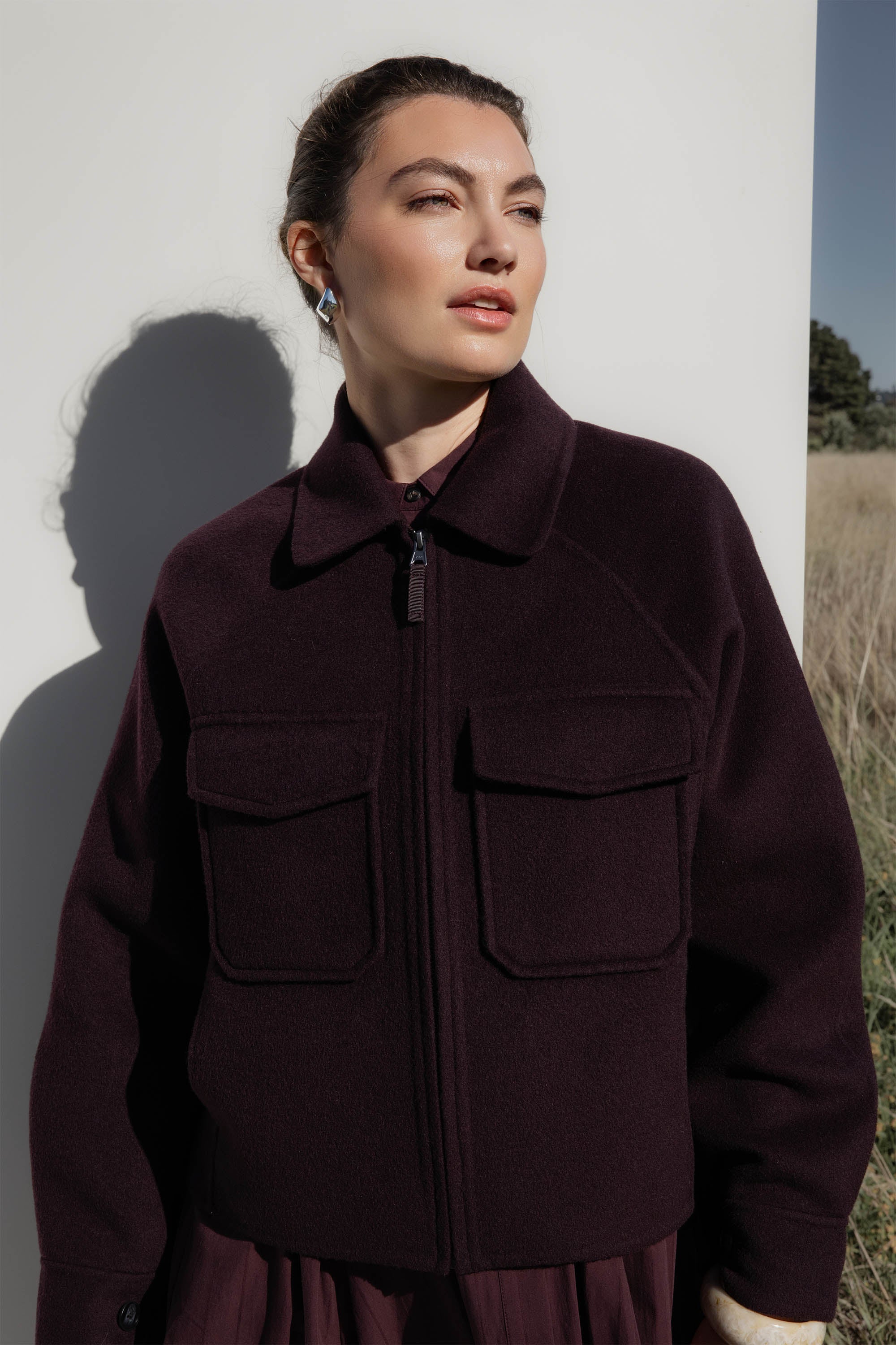 Shop The Zip Front Wool Blend Cropped Coat (Velvet Fig) | Max