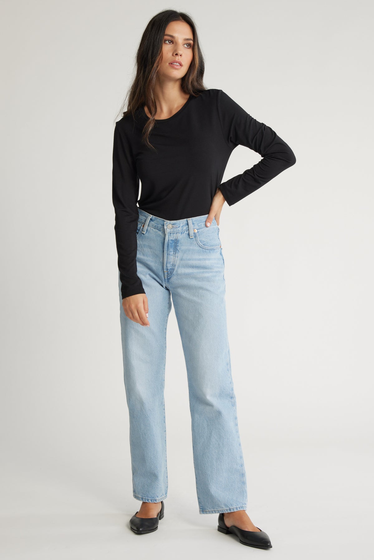 Shop Stella Long Sleeve Crew Neck Tee (Black) | Max