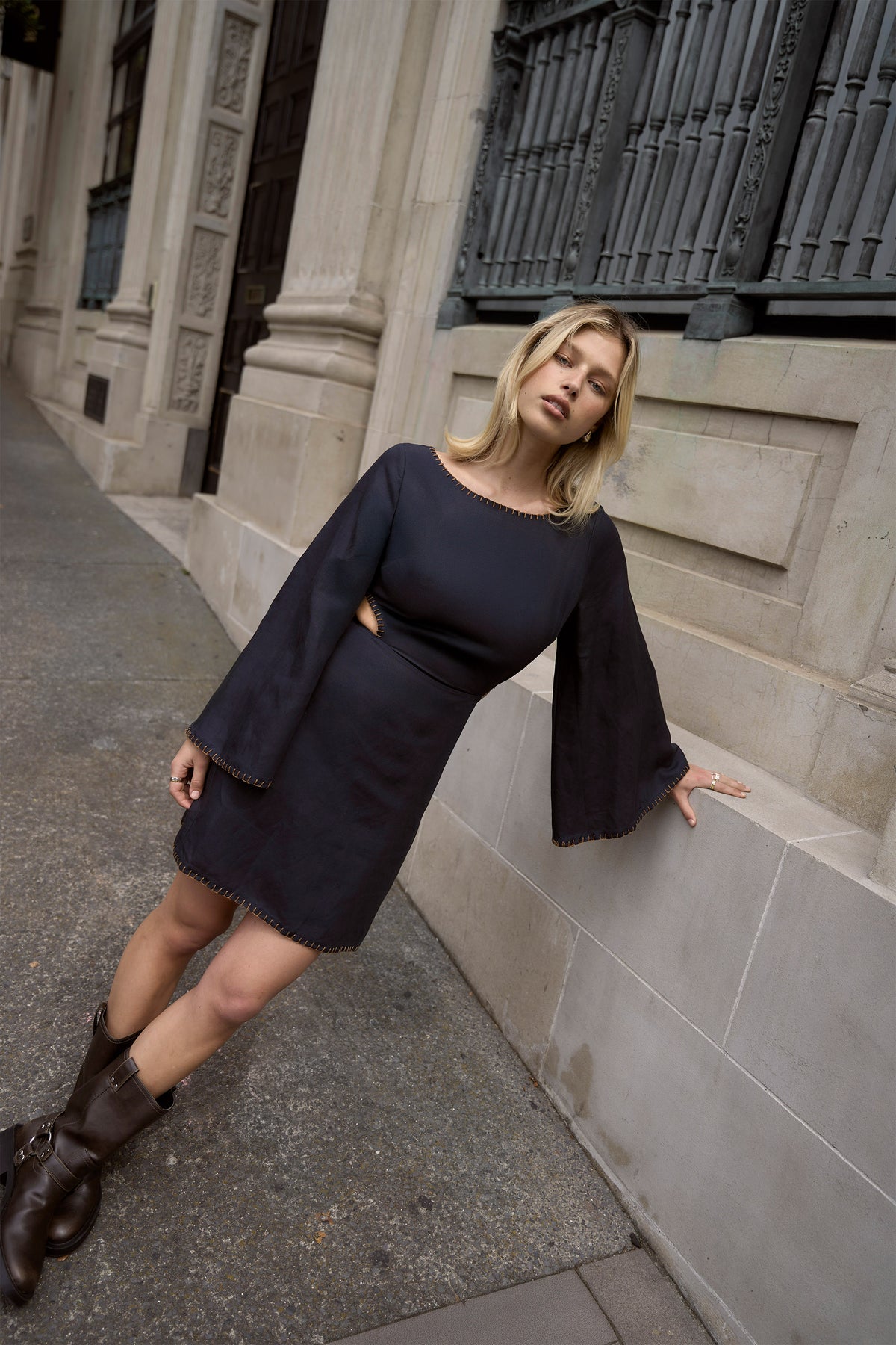 Shop Sienna Stitch Detail Dress (Obsidian/Caramel) | Max